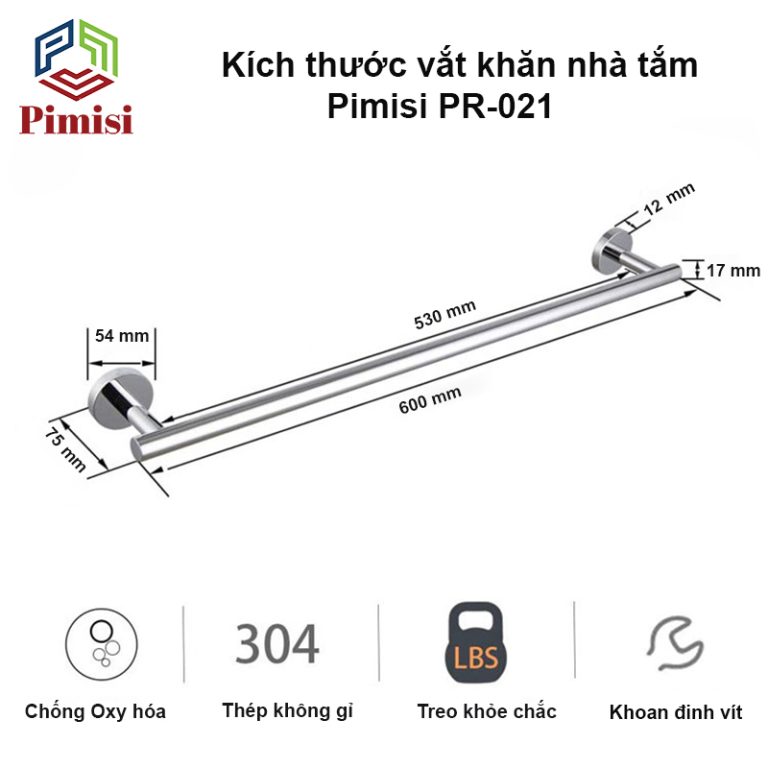 Giá treo khăn nhà tắm inox 304 Pimisi PR-021 | Tổng kho HN