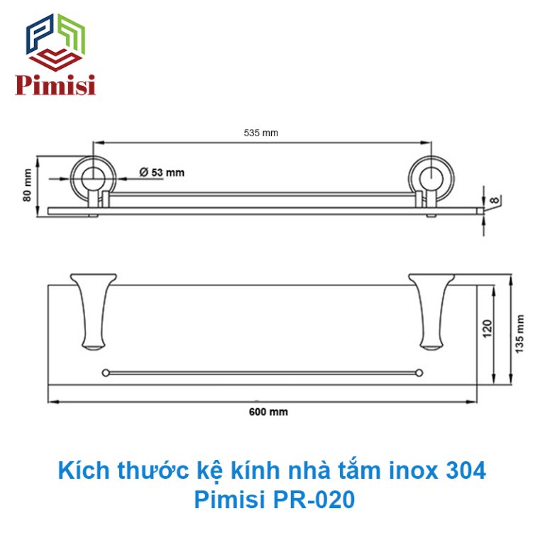 Kệ gương nhà tắm inox 304 Pimisi PR-020 | Tổng kho ở Hà Nội